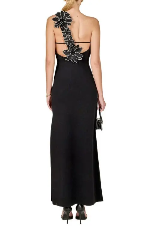 Endless Rose One-shoulder Knit Maxi Dress - Black