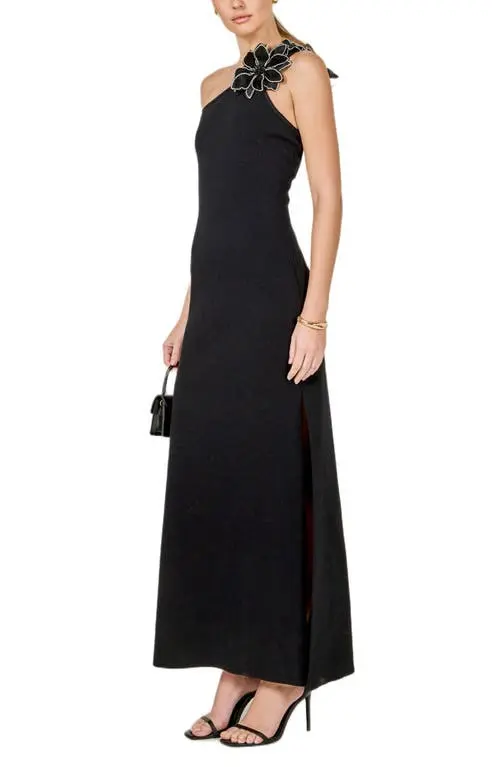 Endless Rose One-shoulder Knit Maxi Dress - Black