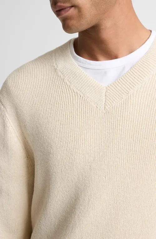 Vince Solid V-neck Cotton Blend Ribbed Sweater