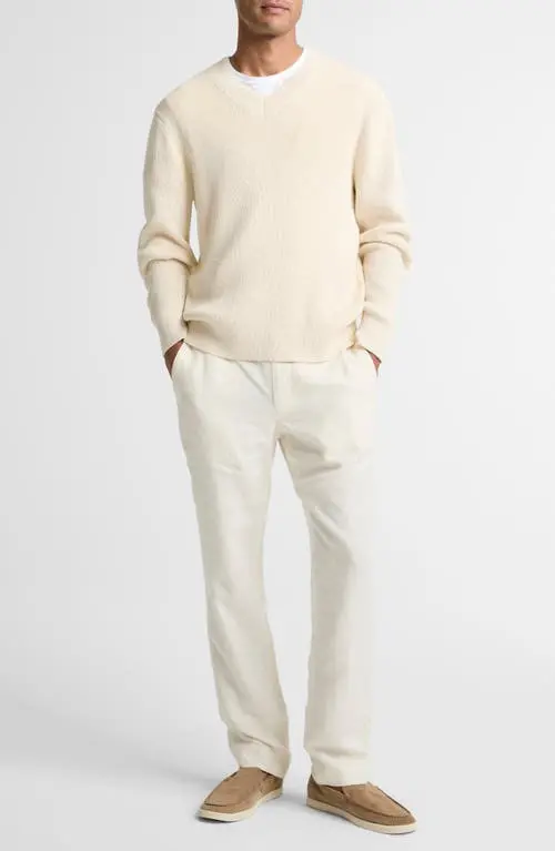 Vince Solid V-neck Cotton Blend Ribbed Sweater