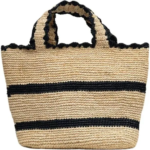 INDEGO AFRICA Odette Beach Tote - Natural & Black Stripe - Mini