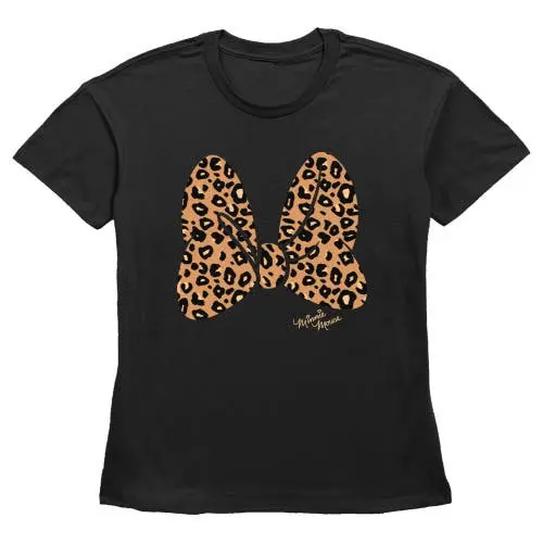 MICKEY & FRIENDS Cheetah Print Minnie Mouse Bow Graphic T-shirt - Black