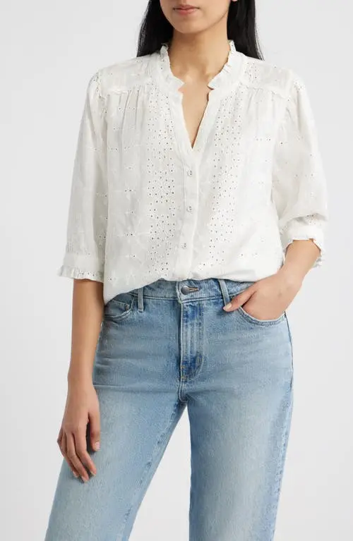Wit & Wisdom Ruffle Collar Eyelet Button-up Shirt