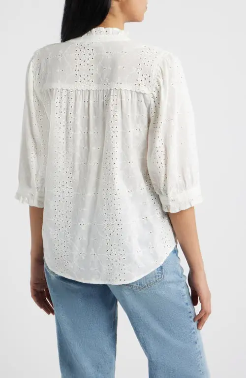 Wit & Wisdom Ruffle Collar Eyelet Button-up Shirt