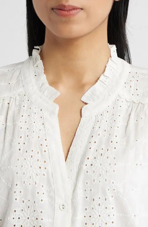 Wit & Wisdom Ruffle Collar Eyelet Button-up Shirt