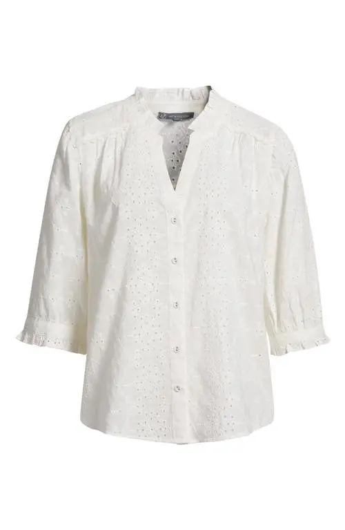 Wit & Wisdom Ruffle Collar Eyelet Button-up Shirt
