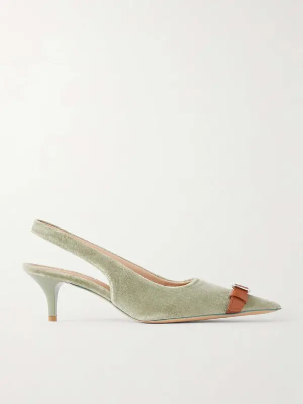 JW Anderson Buckle-embellished Leather-trimmed Velvet Slingback Pumps - Green