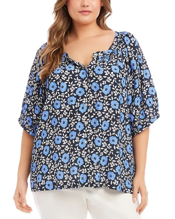 Karen Kane Puff Sleeve Peasant Top - Print