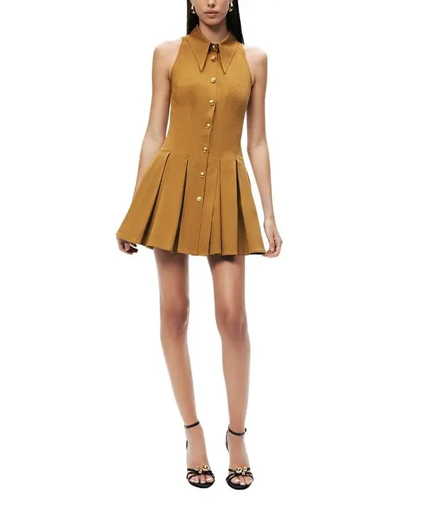 NOCTURNE Sleeveless Pleated Mini Dress - Camel
