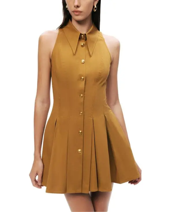 NOCTURNE Sleeveless Pleated Mini Dress - Camel