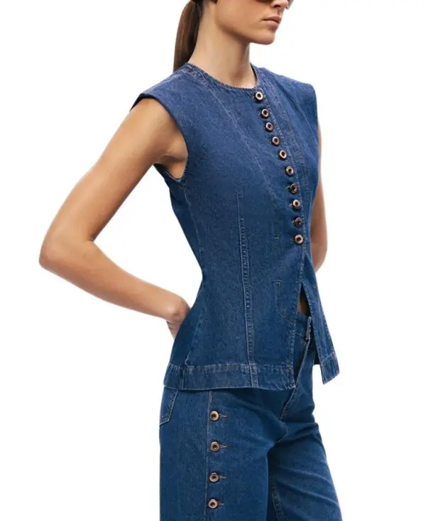 NOCTURNE Button-front Denim Vest - Navy