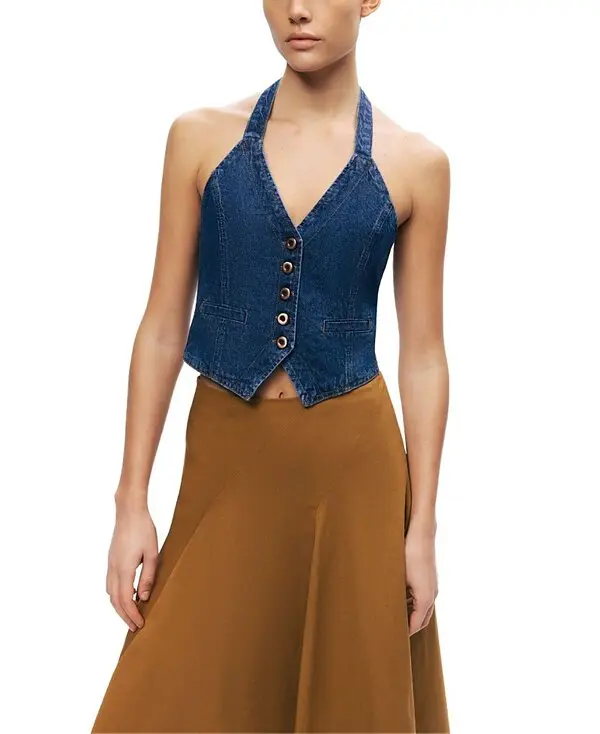 NOCTURNE Halter Neck Denim Vest - Navy