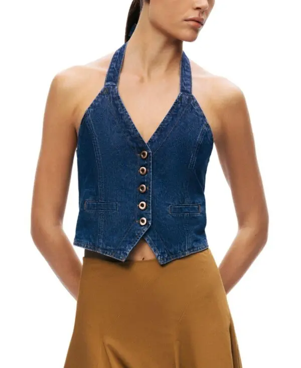 NOCTURNE Halter Neck Denim Vest - Navy