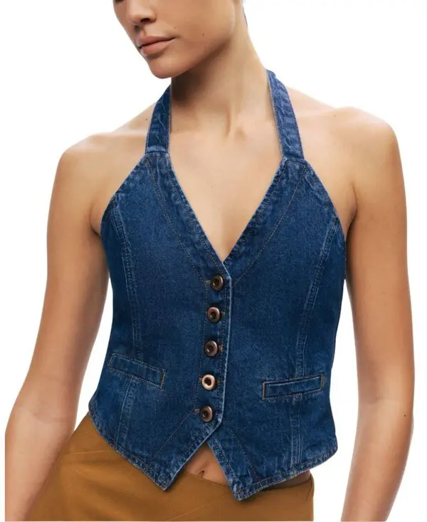 NOCTURNE Halter Neck Denim Vest - Navy