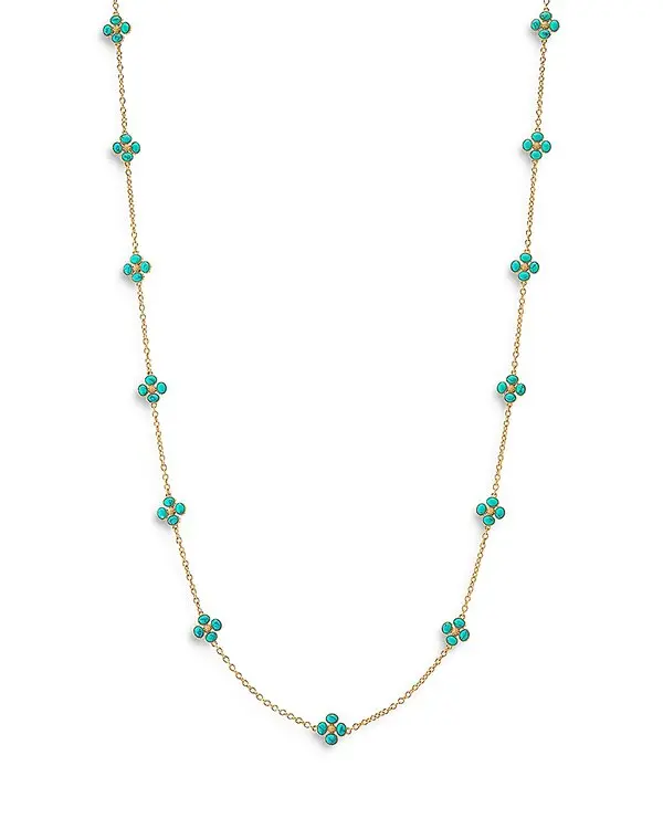 CAPUCINE DE WULF Berry Clover Mother Of Pearl Double Sided Long Necklace - Turquoise