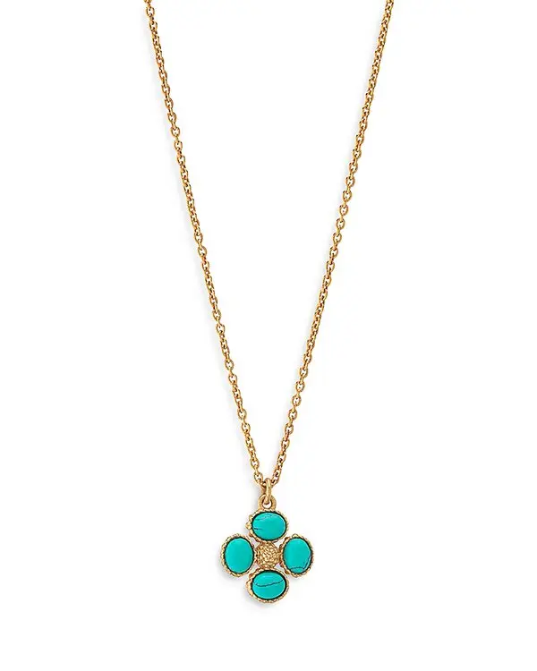 CAPUCINE DE WULF Berry Clover Double Sided Charm Necklace, 16 - Turquoise