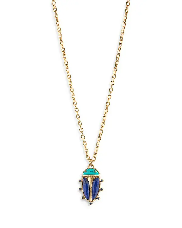 CAPUCINE DE WULF Turquoise & Lapis Lazuli Scarab Pendant Necklace, 16 - Gold/blue