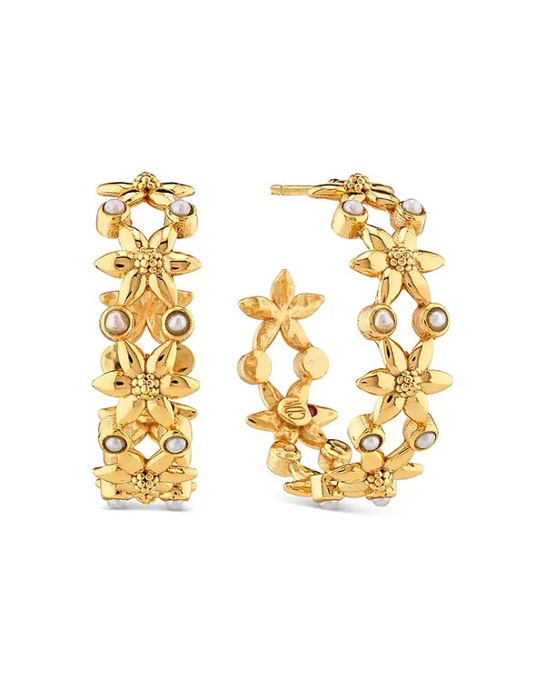 CAPUCINE DE WULF Jasmine Imitation Pearl Flower Hoop Earrings - Pearl White