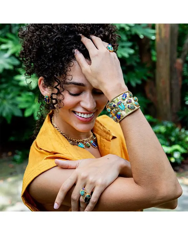 CAPUCINE DE WULF Gemstone Scarab Cuff Bracelet