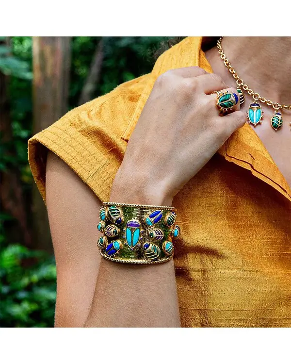 CAPUCINE DE WULF Gemstone Scarab Cuff Bracelet