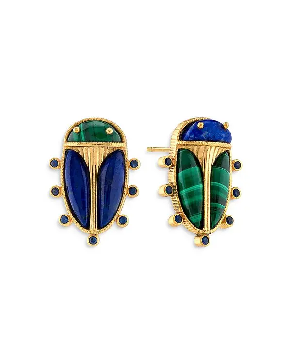 CAPUCINE DE WULF Multi Gemstone Scarab Mismatch Stud Earrings