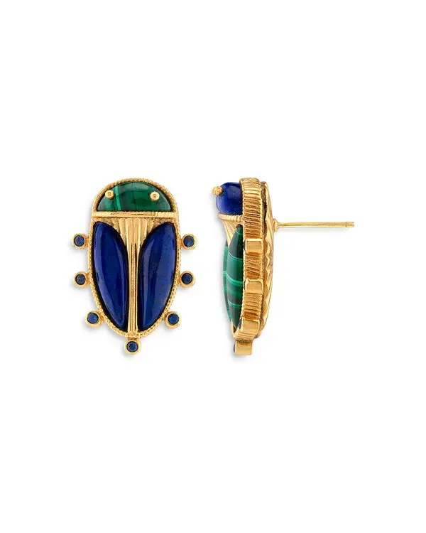 CAPUCINE DE WULF Multi Gemstone Scarab Mismatch Stud Earrings