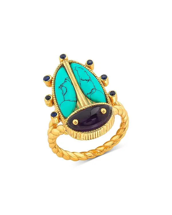 CAPUCINE DE WULF Amethyst & Scarab Grande Ring - Amethyst/turquoise