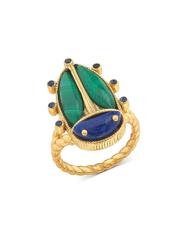 CAPUCINE DE WULF Lapis Lazuli & Malachite Scarab Grande Ring - Multi