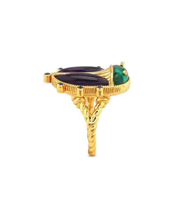 CAPUCINE DE WULF Malachite & Amethyst Scarab Grande Ring