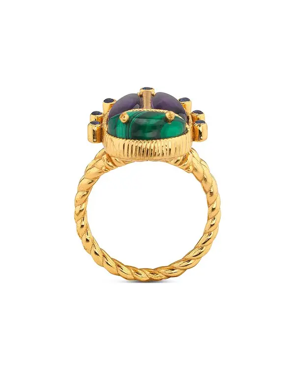 CAPUCINE DE WULF Malachite & Amethyst Scarab Grande Ring