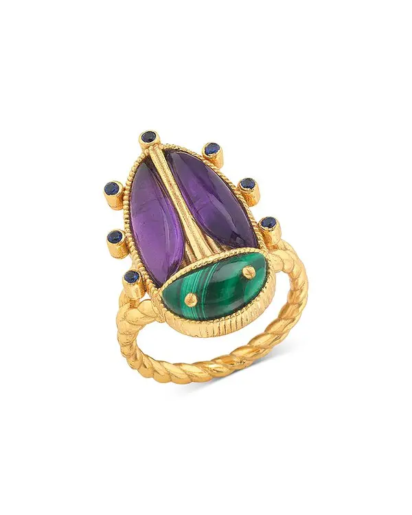 CAPUCINE DE WULF Malachite & Amethyst Scarab Grande Ring - Multi