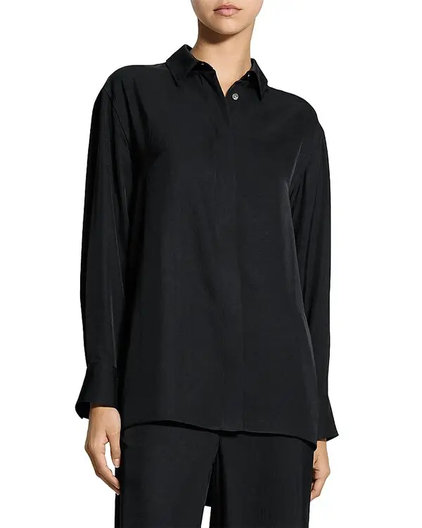 Theory High-low Flounce Shirt - Black