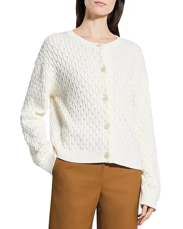 Theory Textured Crewneck Cardigan - Ivory