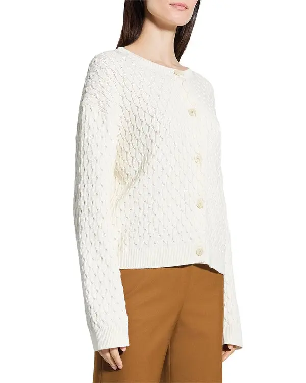 Theory Textured Crewneck Cardigan - Ivory