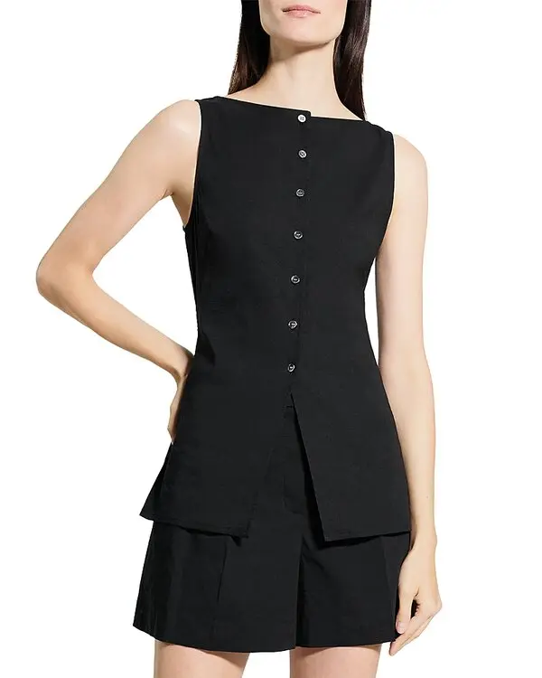 Theory Sleeveless Linen-blend Top - Black