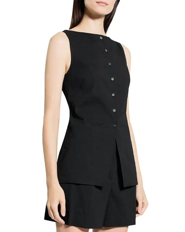 Theory Sleeveless Linen-blend Top - Black