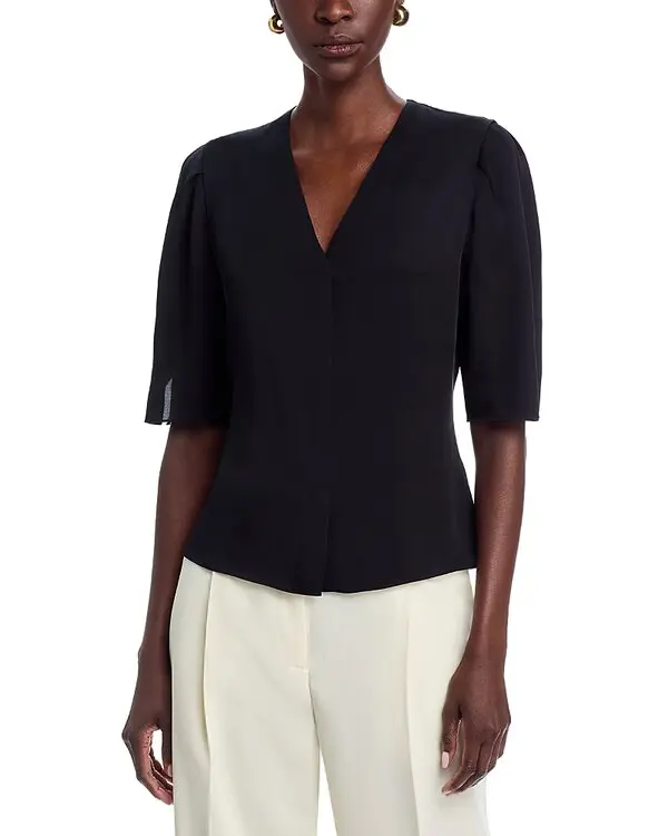 Theory Round Sleeved Silk Top - Black