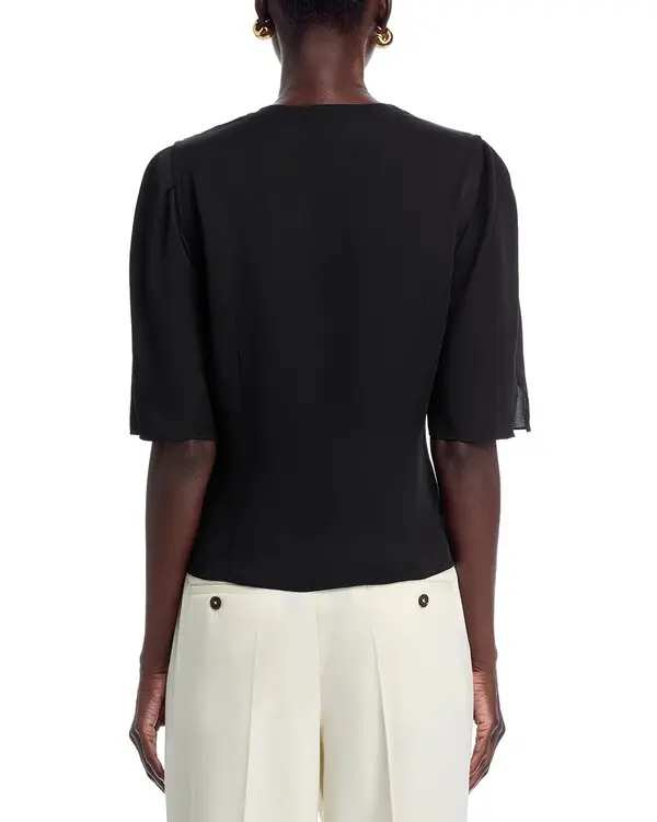 Theory Round Sleeved Silk Top - Black
