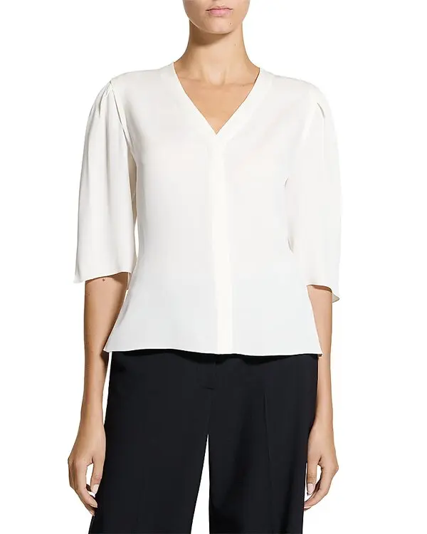 Theory Round Sleeved Silk Top - Ivory