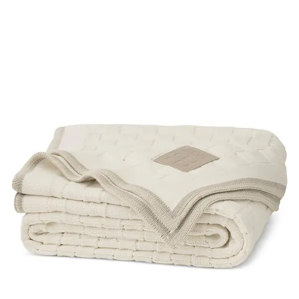 BOLL & BRANCH Basketweave Knit Cotton Throw Blanket - Cream/pewter/sand