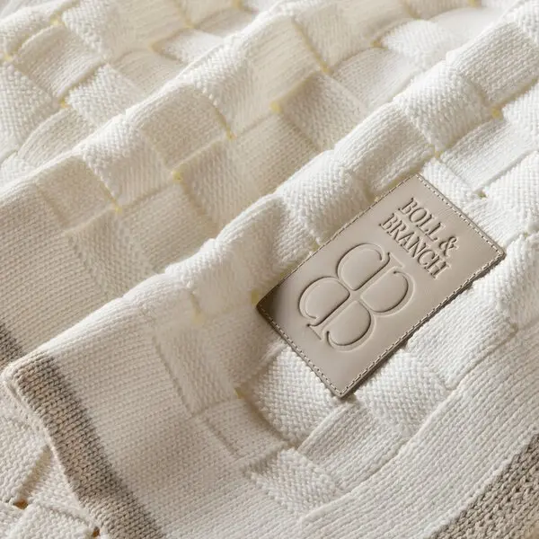 BOLL & BRANCH Basketweave Knit Cotton Throw Blanket - Cream/pewter/sand