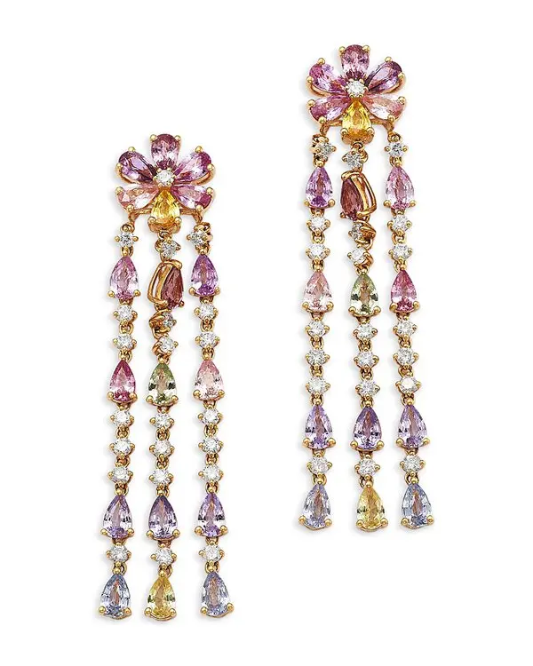 Bloomingdale'S Multicolor Sapphire & Diamond Flower Drop Earrings In 18k Yellow Gold - Pink/gold