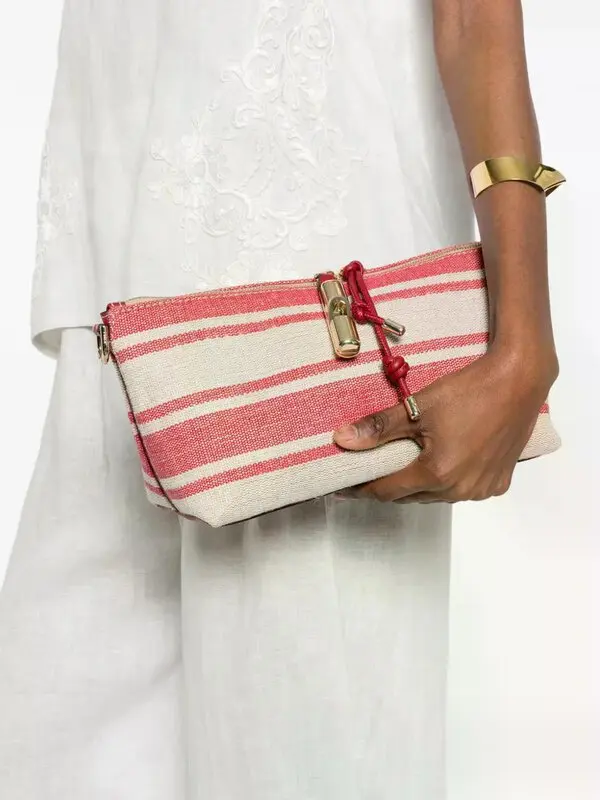 Furla Striped Shoulder Bag With Padlock Detail - Red