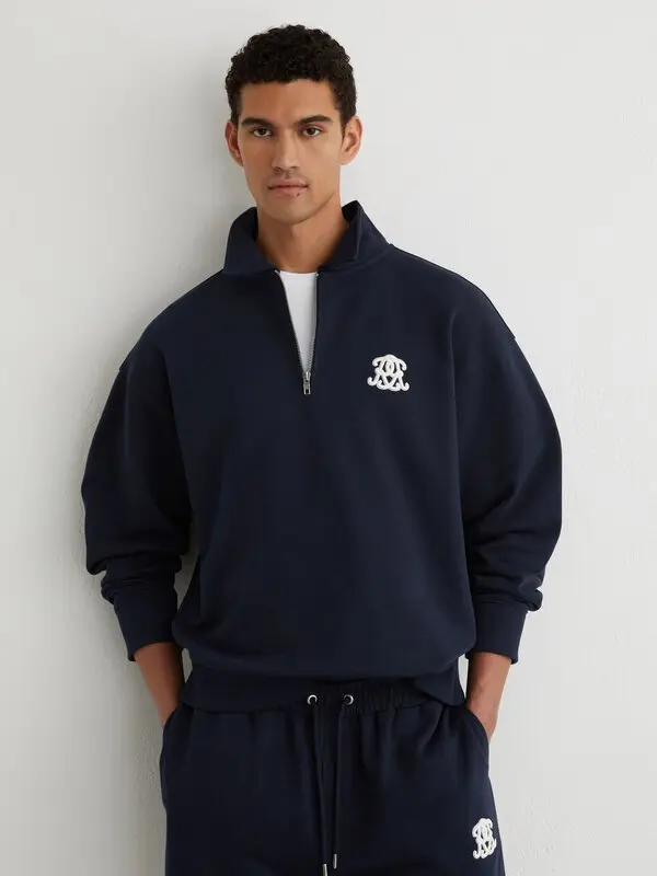 REISS Avi Monogram Relaxed Half-zip Sweatshirt