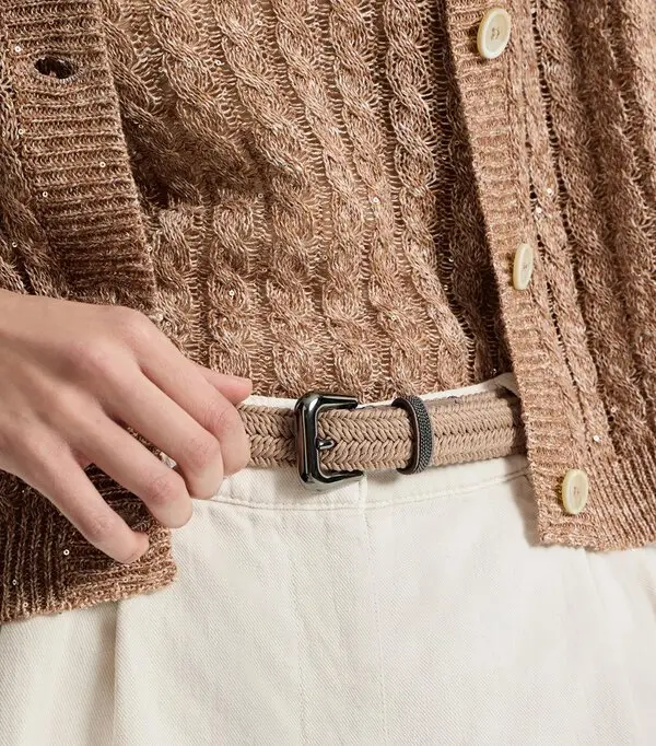 Brunello Cucinelli Stretch-cotton Braided Belt - Beige