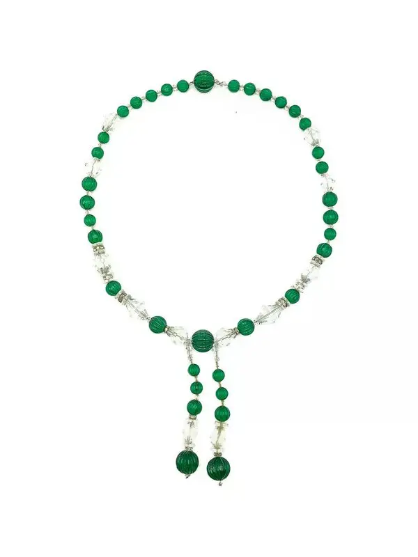 JENNIFER GIBSON JEWELLERY 1920s Art Deco Emerald Sautoir - Silver