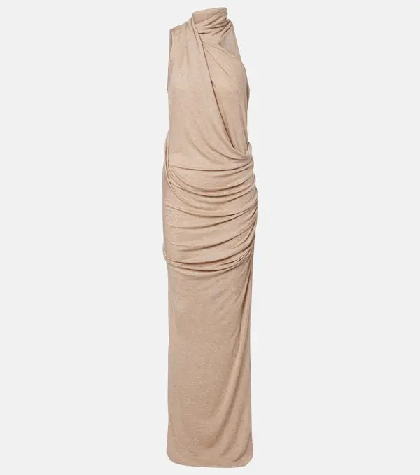 ENTIRE STUDIOS Draped One-shoulder Jersey Maxi Dress - Beige