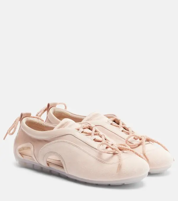 Simone Rocha Cutout Suede-trimmed Satin Sneakers - Pink