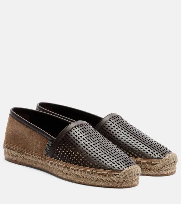 Brunello Cucinelli Monili Leather And Suede Espadrilles - Brown