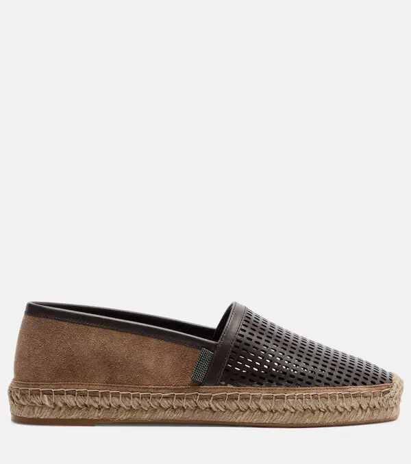 Brunello Cucinelli Monili Leather And Suede Espadrilles